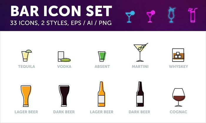 Free Bar Drinks Icons in Vector Format | Dribbble Graphics