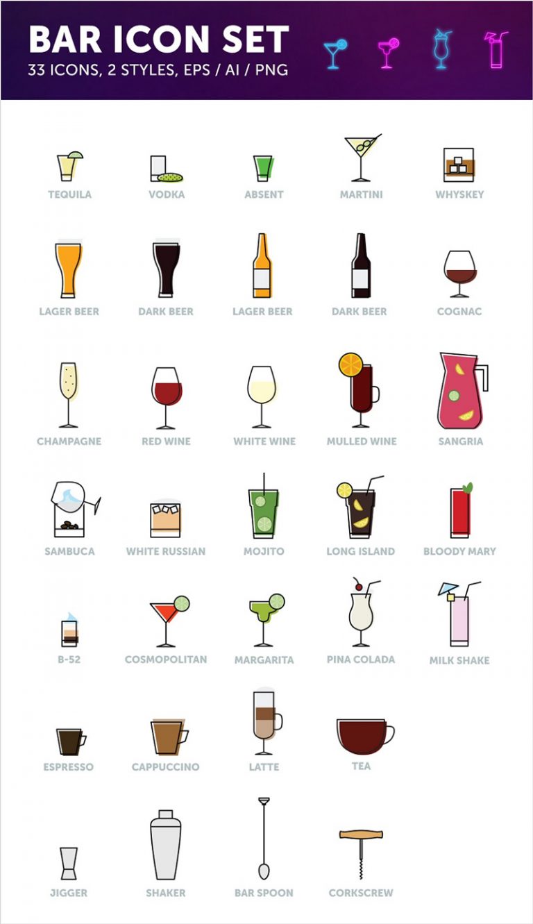 Free Bar Drinks Icons in Vector Format | Dribbble Graphics