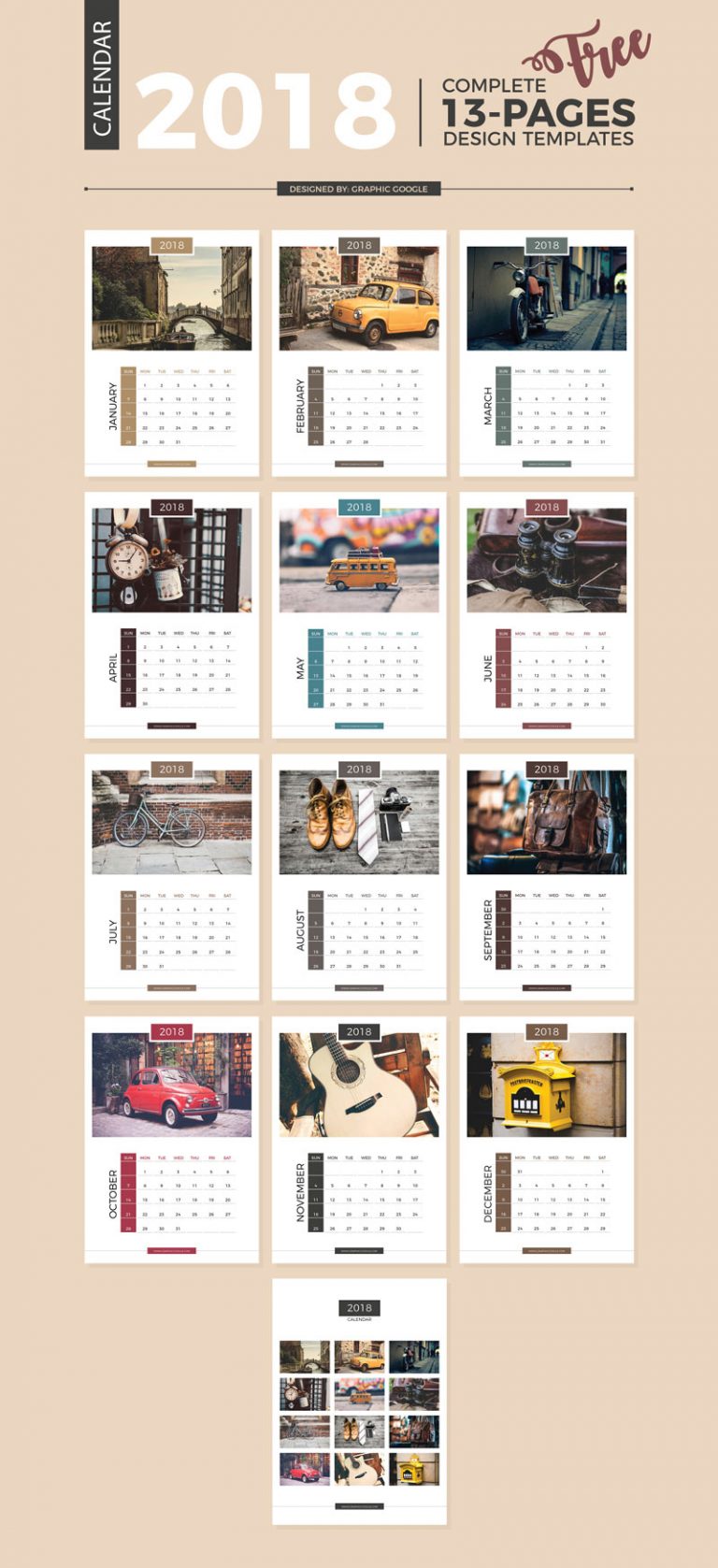 50+ World Best Newest Printable 2018 Calendar Templates | Dribbble Graphics