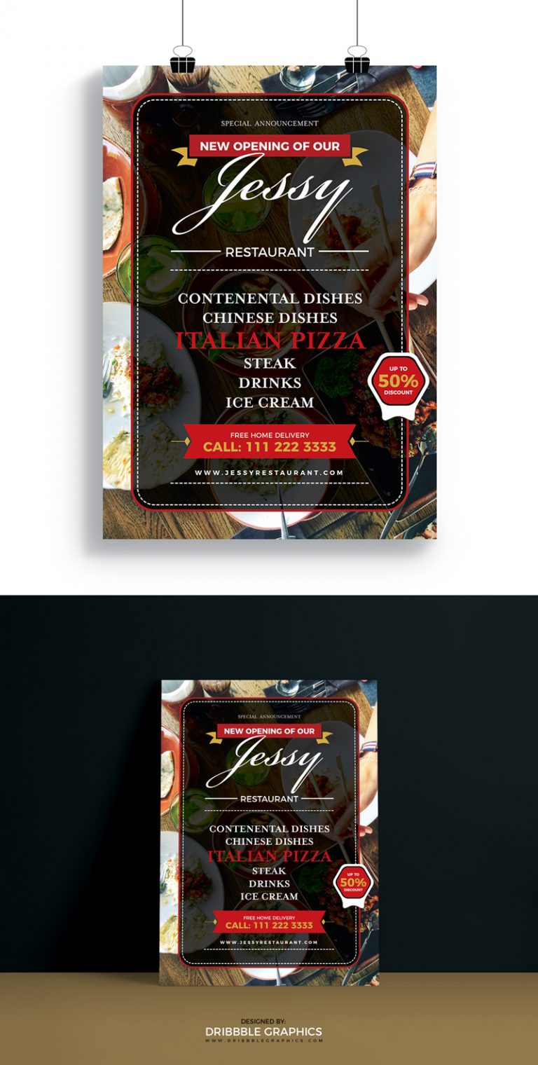 Free Restaurant Flyer-Poster Design Template | Dribbble Graphics