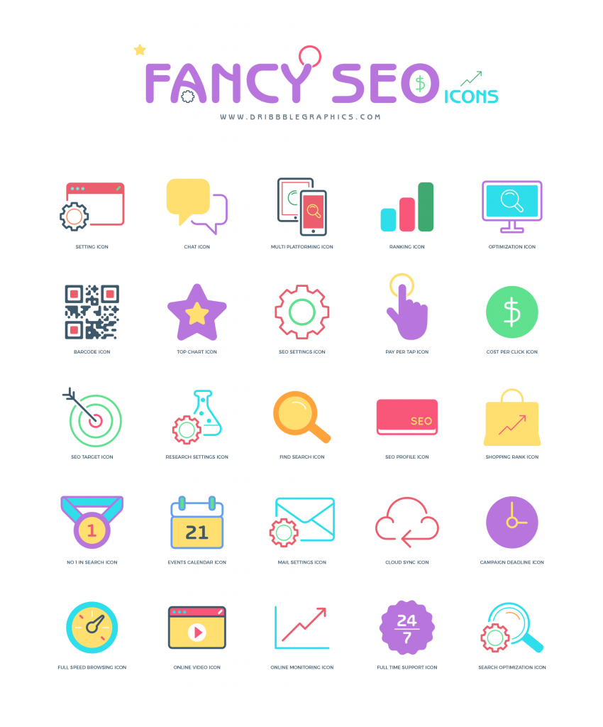 25 Free Flat Fancy Seo Icons 2018 | Dribbble Graphics