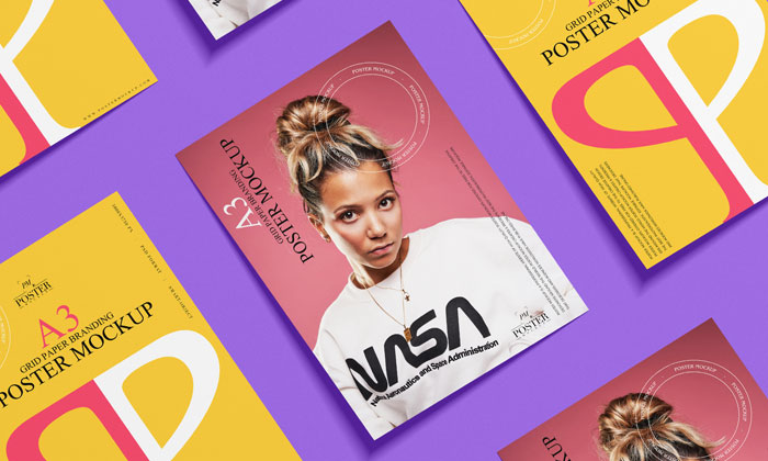 Free A3 Paper Grid Poster Mockup | Dribbble Graphics