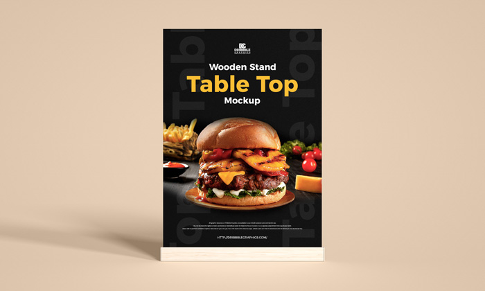 Free Wooden Stand Table Top Mockup | Dribbble Graphics
