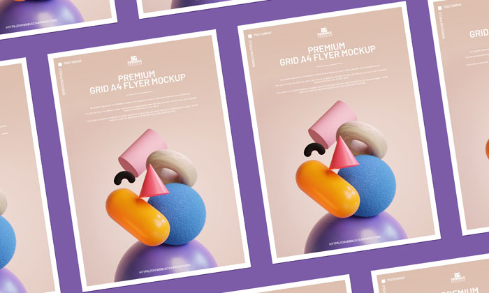 Free Premium Grid A4 Flyer Mockup | Dribbble Graphics